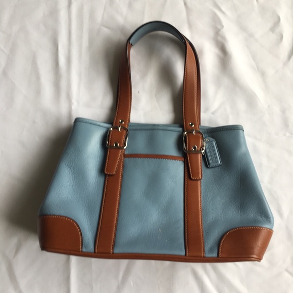 Coach | Bags | Coach Blue Hampton Tote Brown Leather | Poshmark